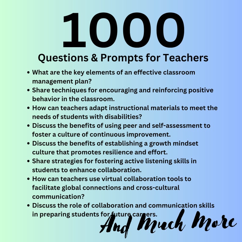 1000 Chatgpt Prompts for Teachers, Ultimate Teacher's Prompts Bundle ...