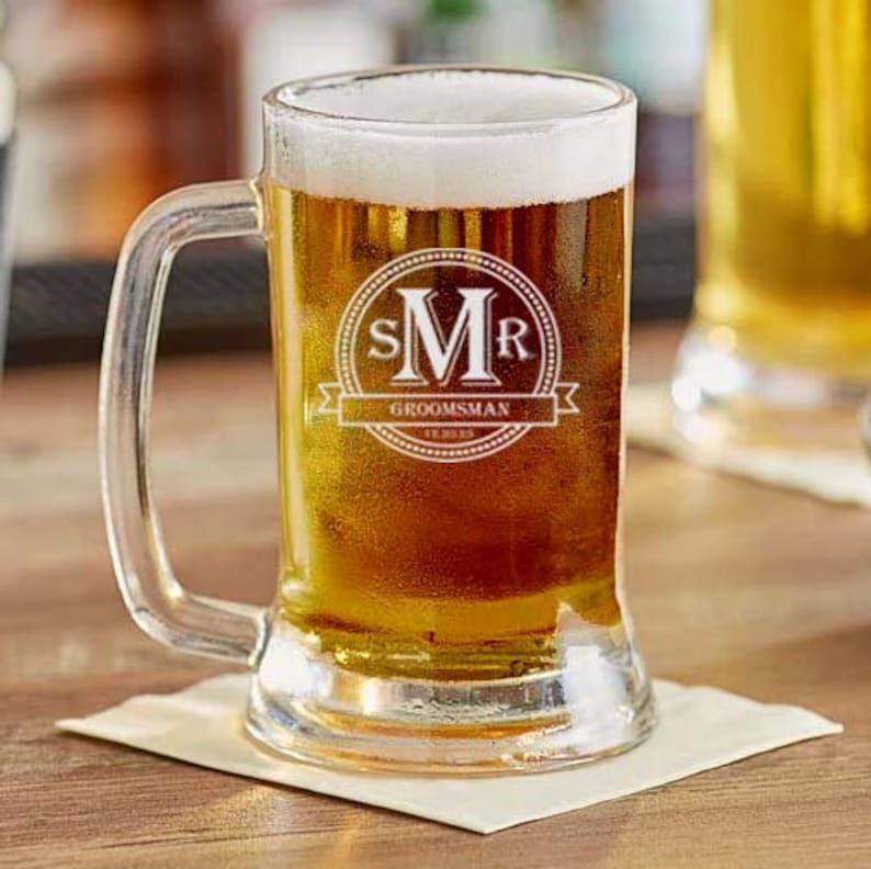 Beer Mug, Glass Personalized Custom Beer Glass, Groomsman Glasses, Best ...