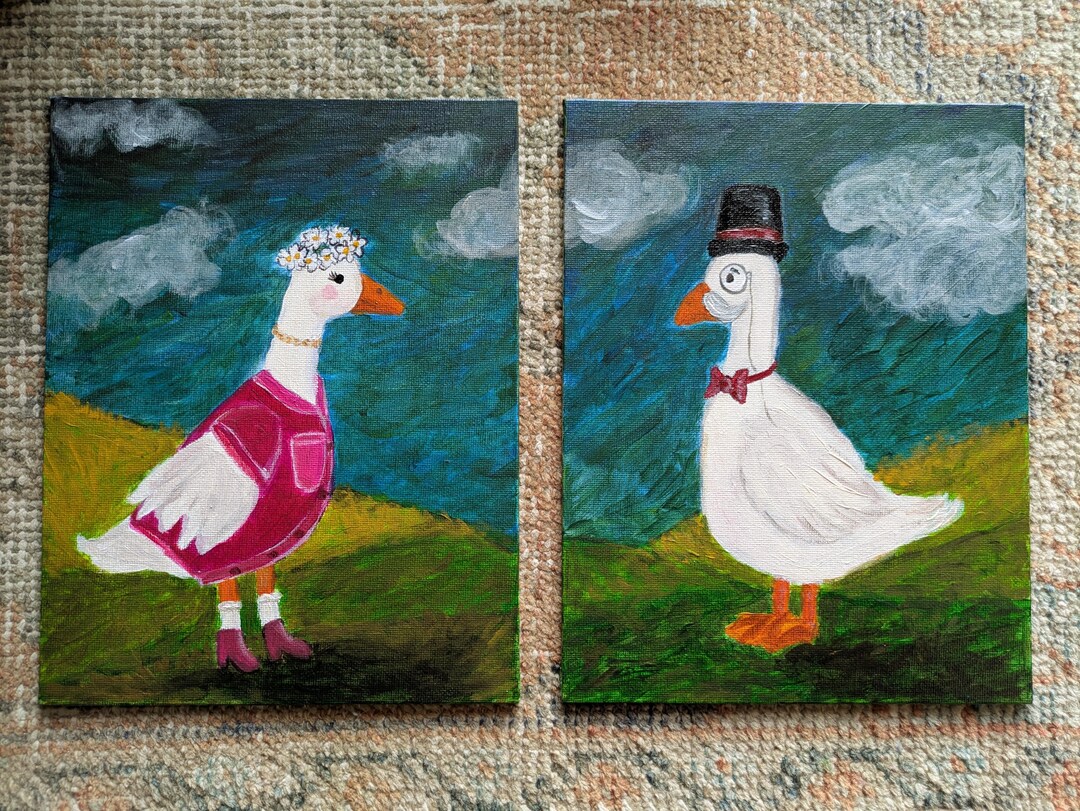 Goofy Wall Geese Duo, a Fun Spin on Porch Goose /geese. 7x9 Canvas ...
