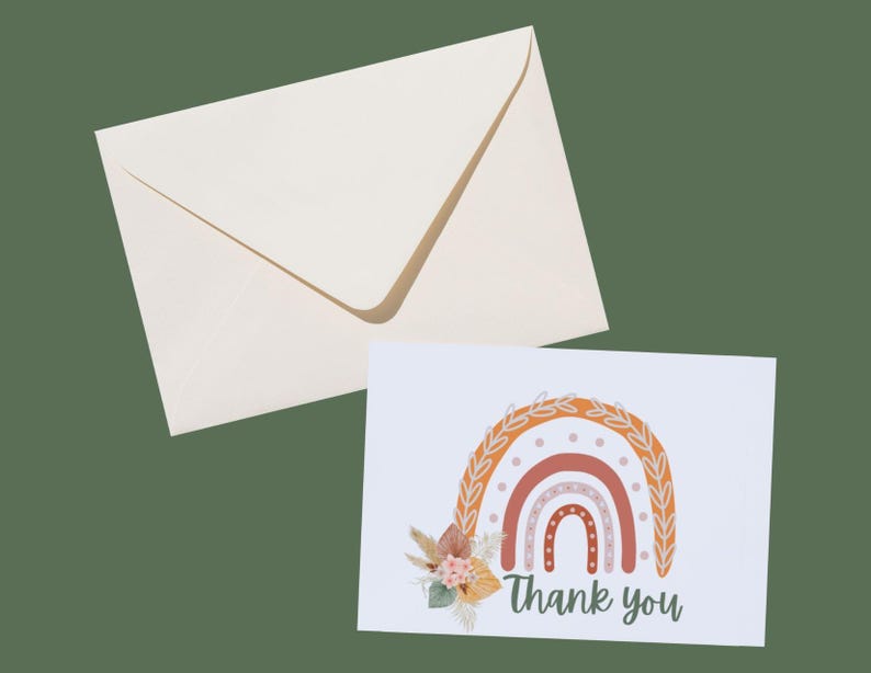 Boho Rainbow Thank You Cards | Printable Canva Template | Postcard or ...
