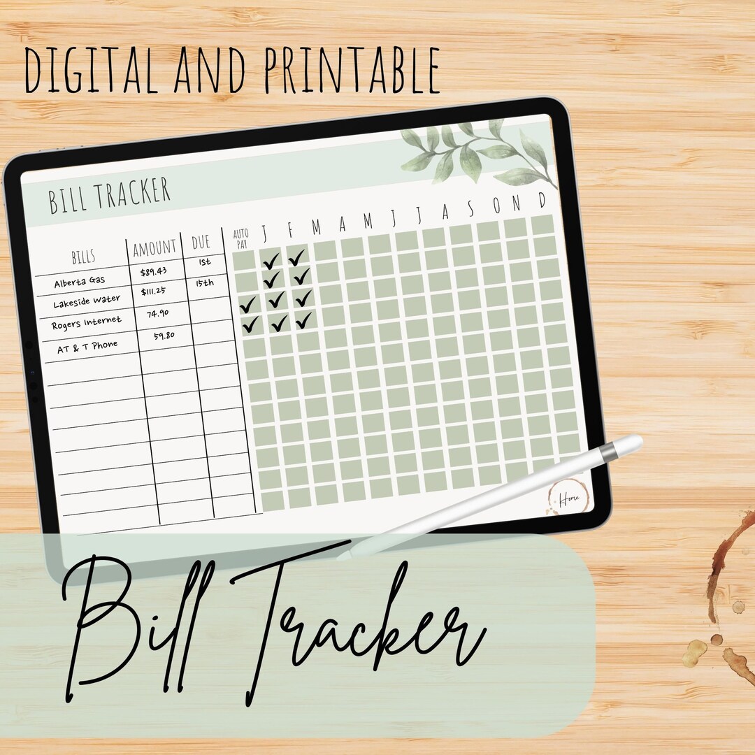 Monthly Bill Tracker - Payment Tracker Checklist - Digital and ...