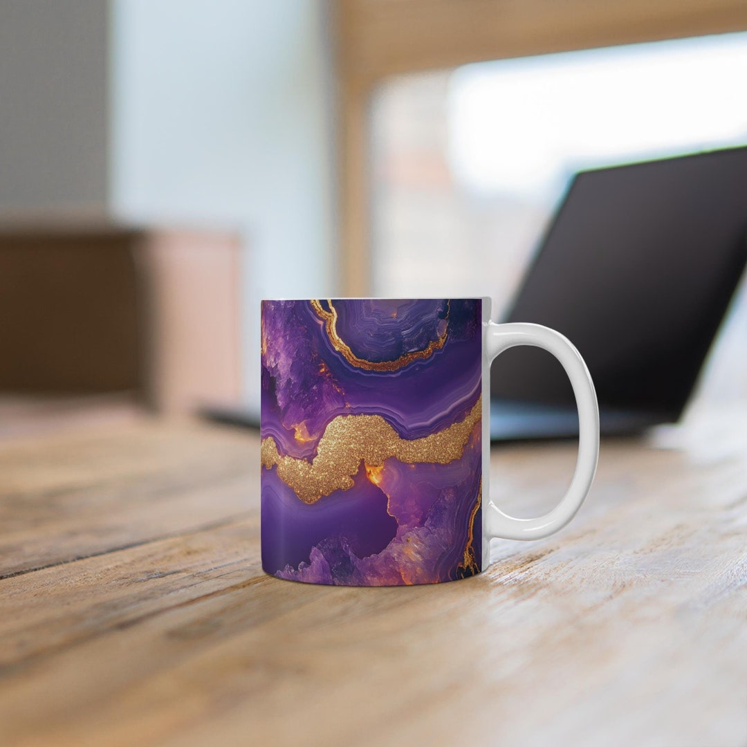 Purple Agate Geode Design Ceramic Mug, Purple & Gold Marbled Coffee Cup ...