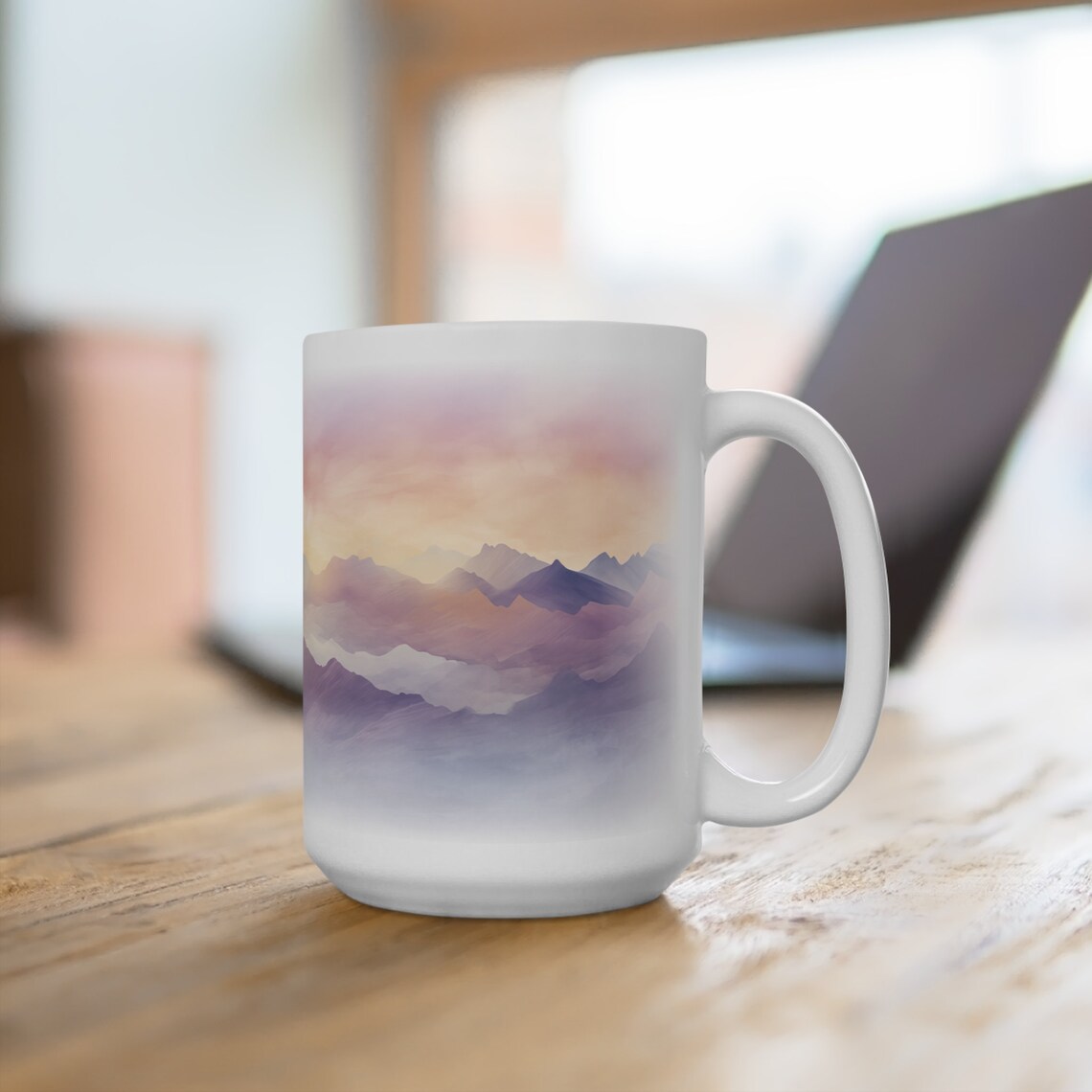 Colorful Mountains Sunset Ceramic Mug, Beautiful Orange Pink Purple ...