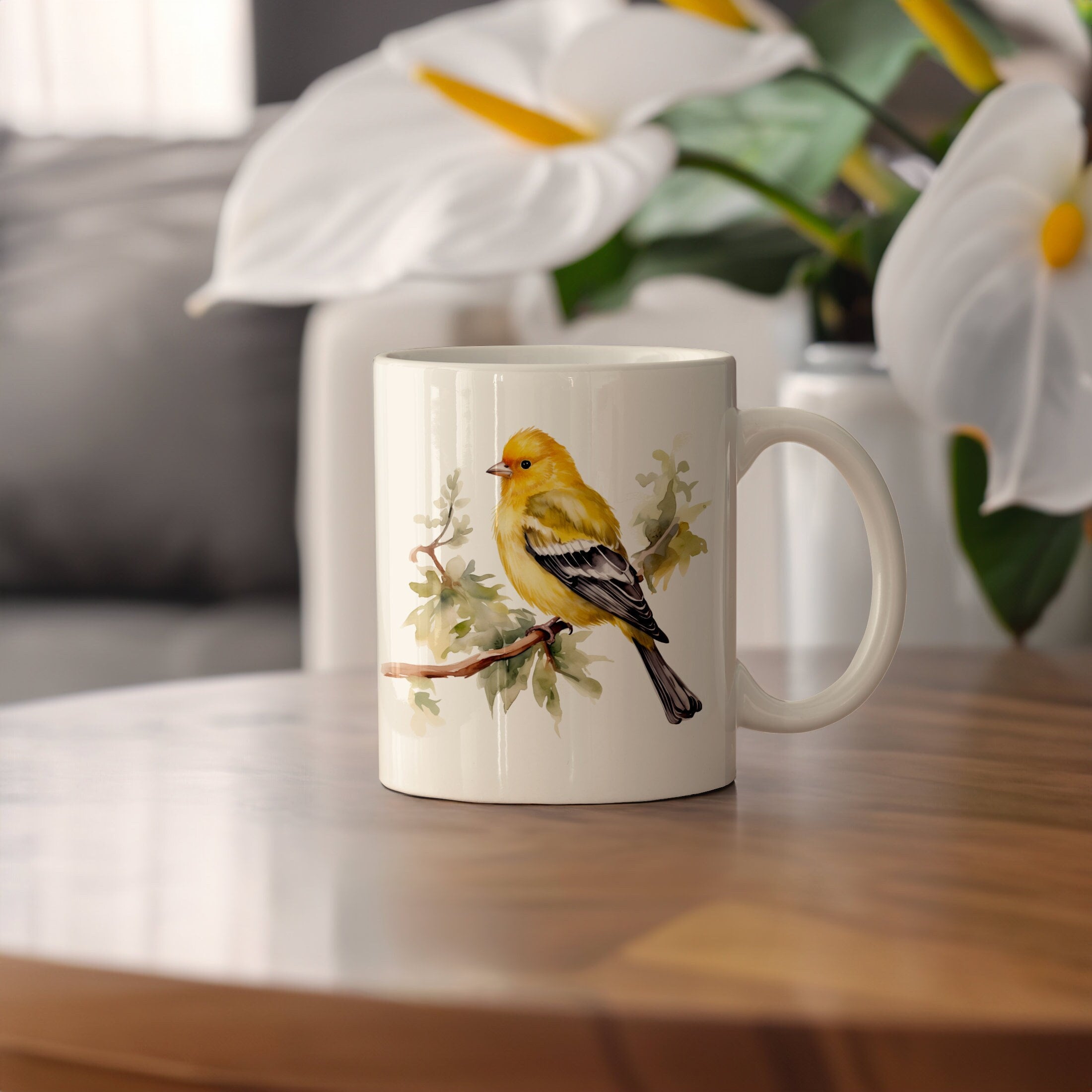 Watercolor Goldfinch Ceramic Mug, Yellow American Goldfinch Coffee Cup ...