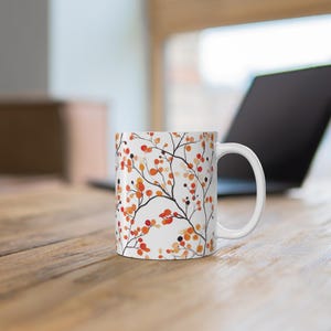Fall Themed Coffee Cup, Autumn Pattern Ceramic Mug, Fall Decor Teacup ...