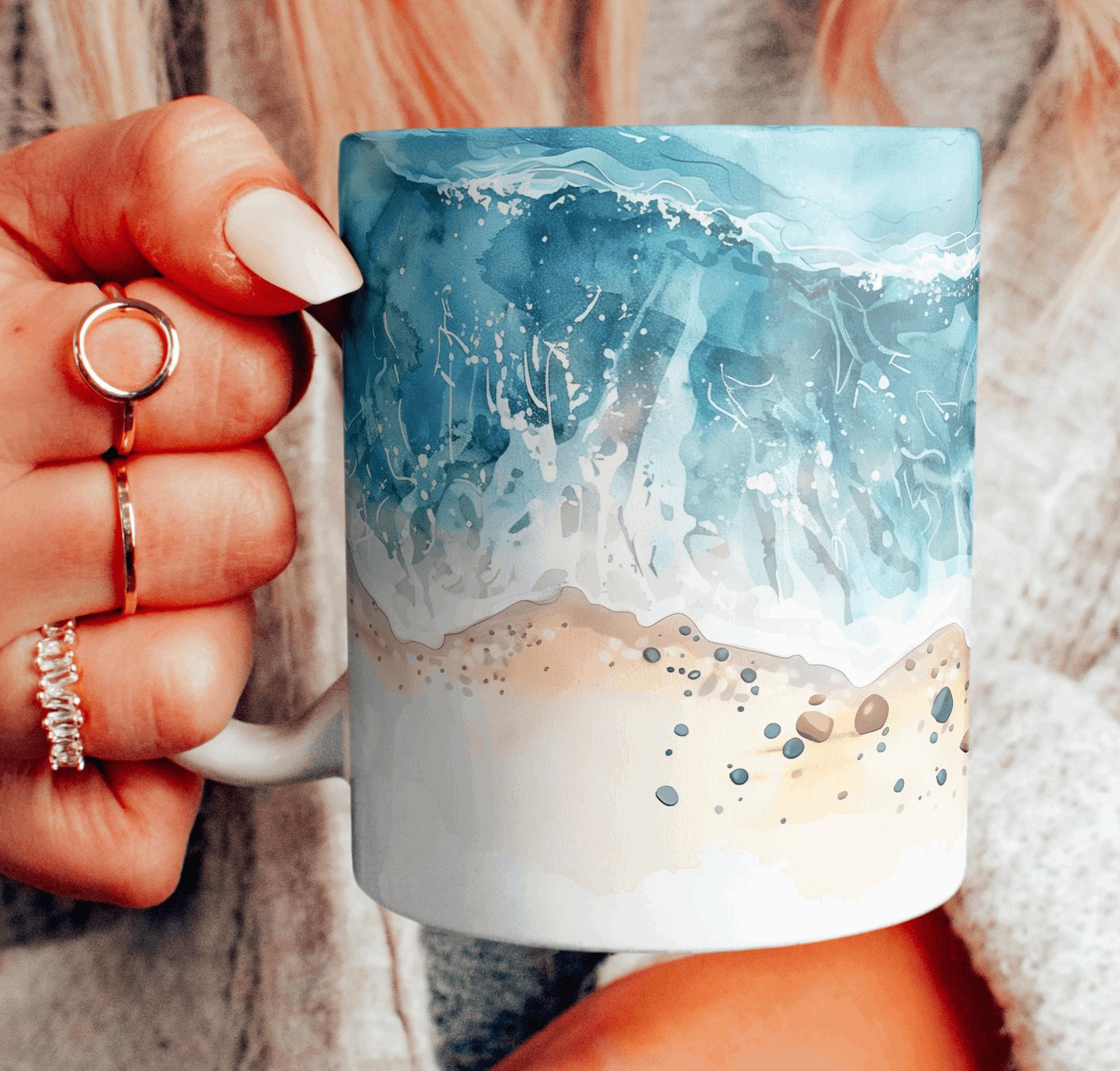 Beach Shore Ocean Waves Mug, Beautiful Blue Ocean Ceramic Mug, Ocean ...