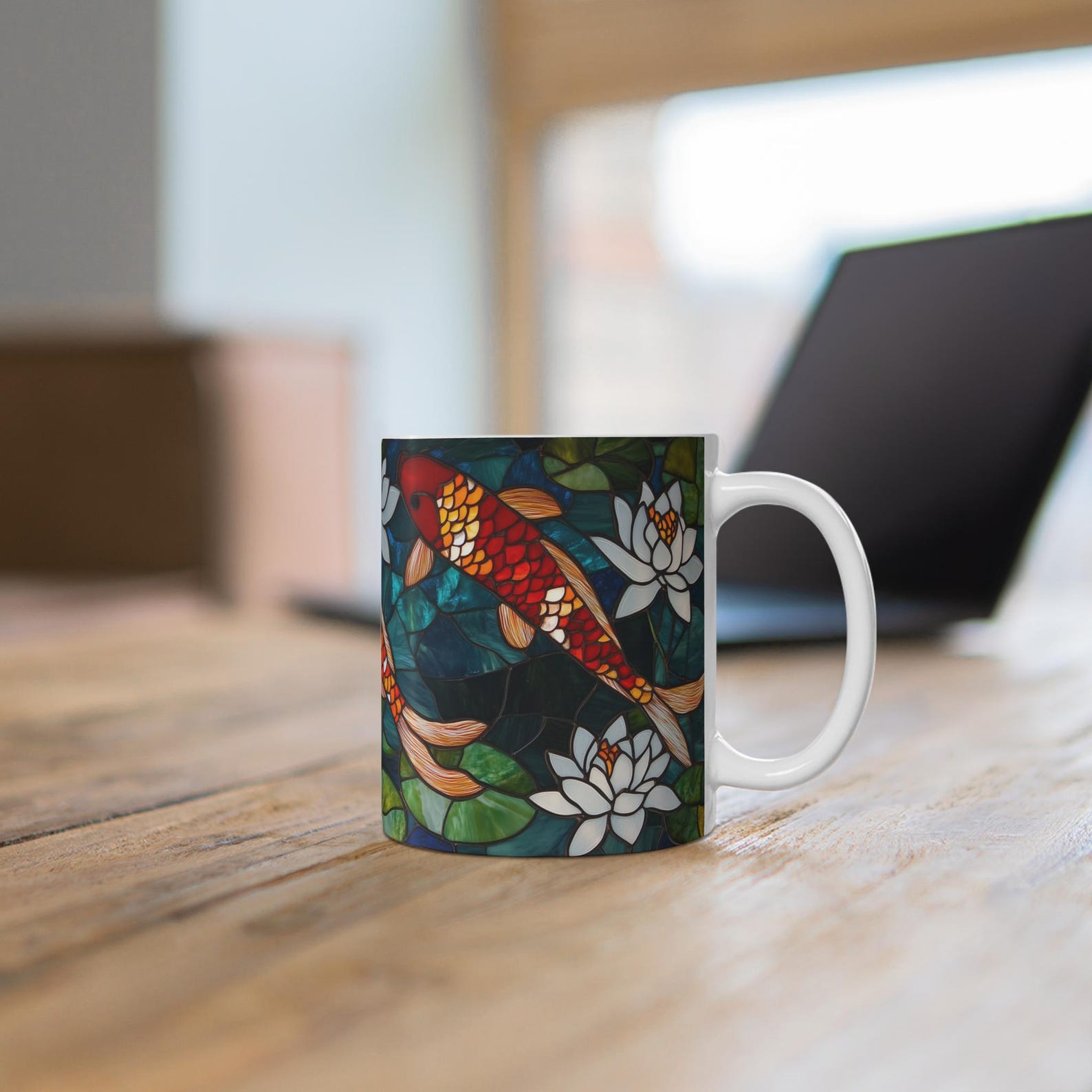Beautiful Koi Pond Coffee Cup, Watercolor Koi Fish Teacup, Koi Lover ...