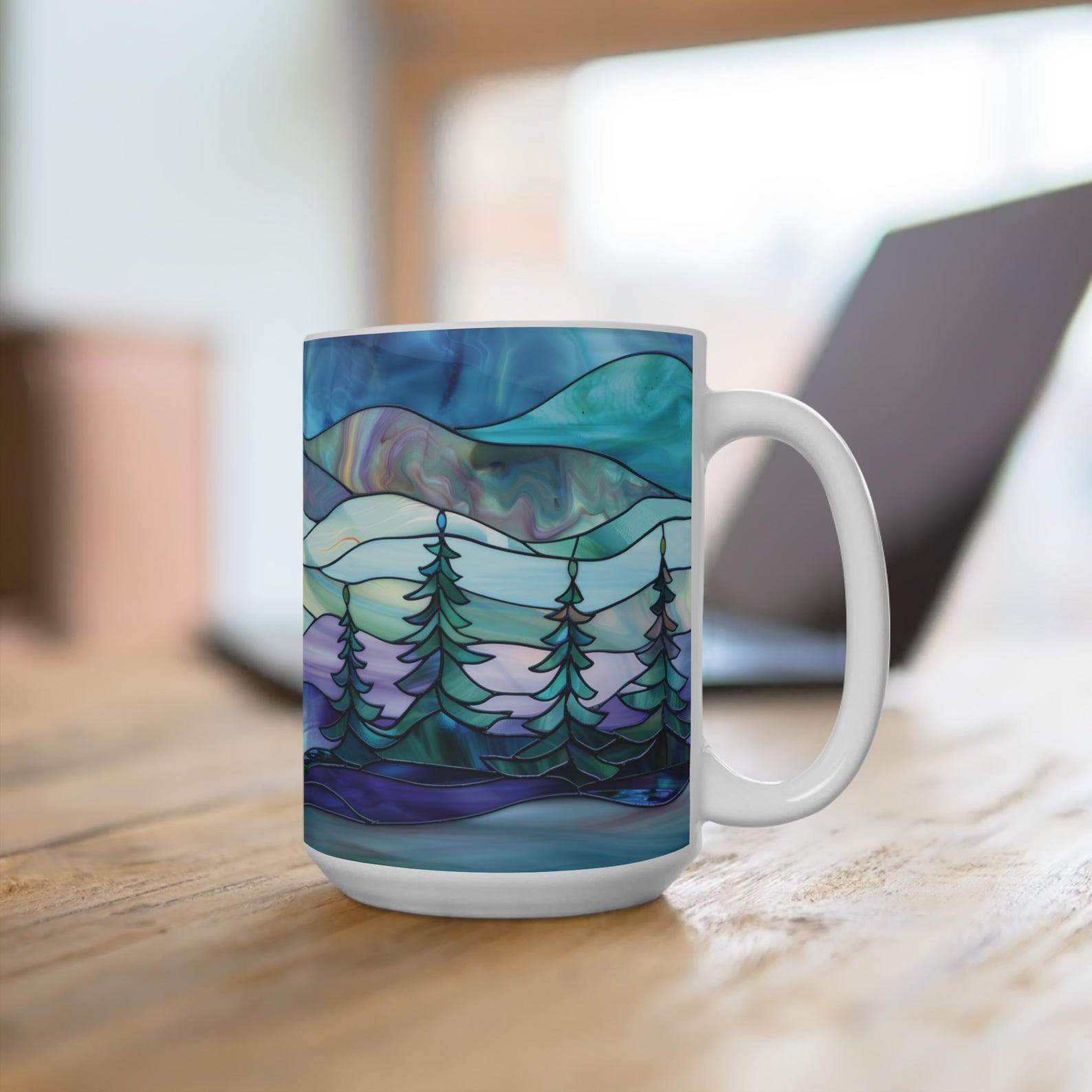 Colorful Forest Sky Ceramic Mug, Vibrant Sky Coffee Cup, Northern ...