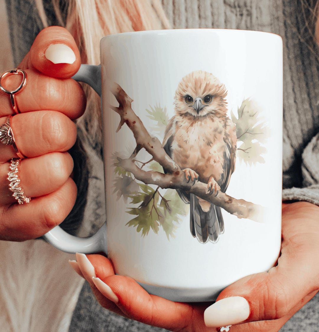 Watercolor Cute Hawk Ceramic Mug, Animal Lover Gift, Hawk Eyas Coffee ...