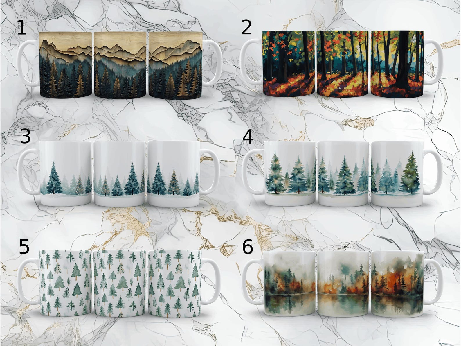Forest Landscape Ceramic Mug, Rustic Mountain Pines Printed Coffee Cup ...