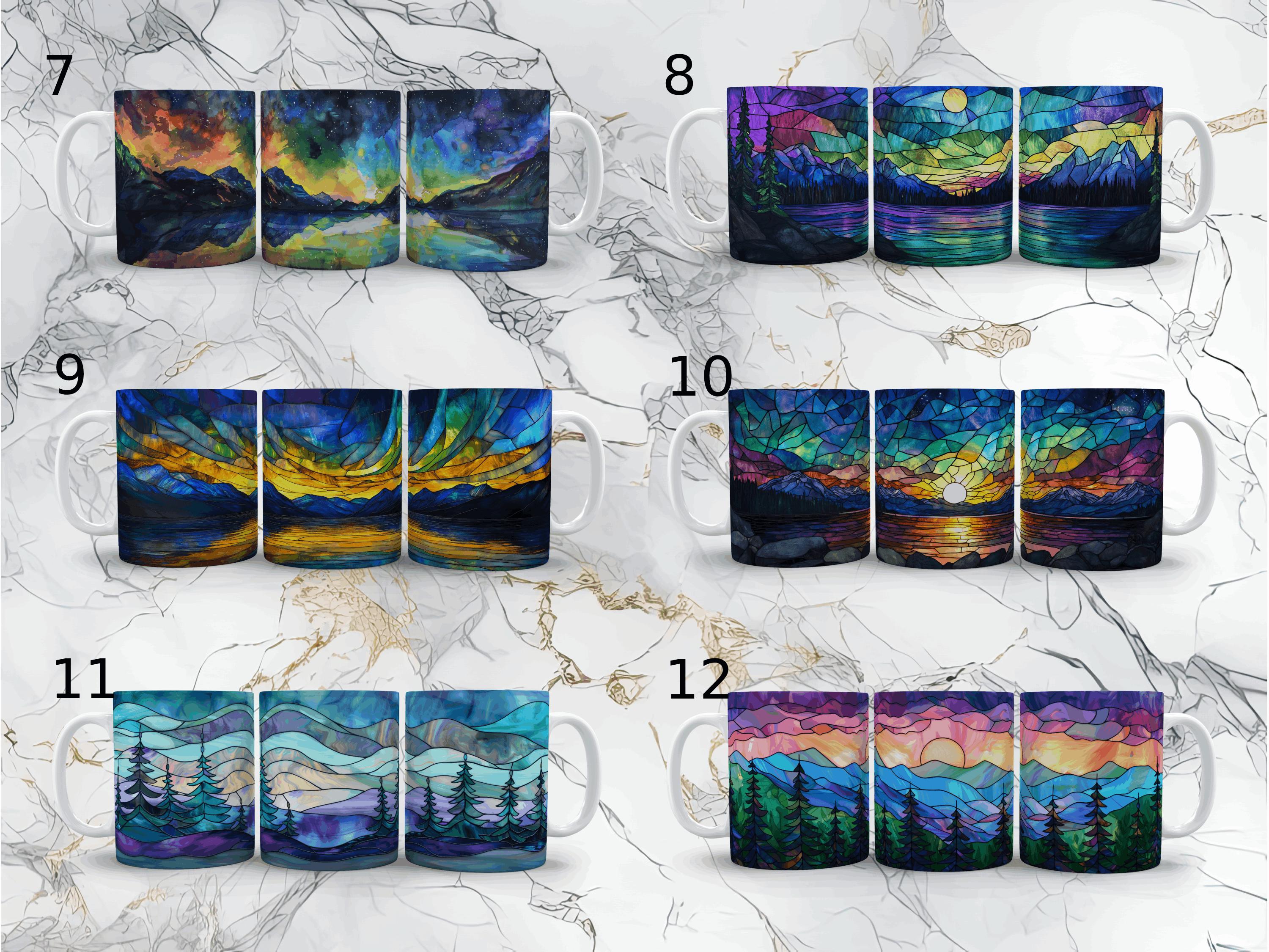 Colorful Forest Sky Ceramic Mug, Vibrant Sky Coffee Cup, Northern ...