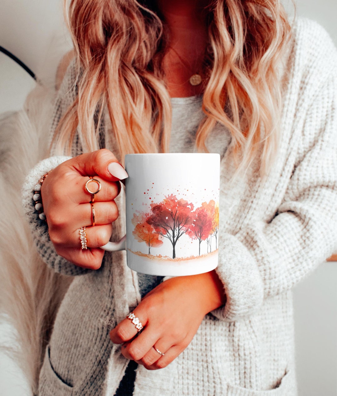 Watercolor Autumn Trees Mug, Colorful Trees Coffee Cup, Fall Trees ...