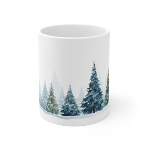 Christmas Trees Ceramic Mug, Snowy Christmas Tree Coffee Cup, Christmas ...