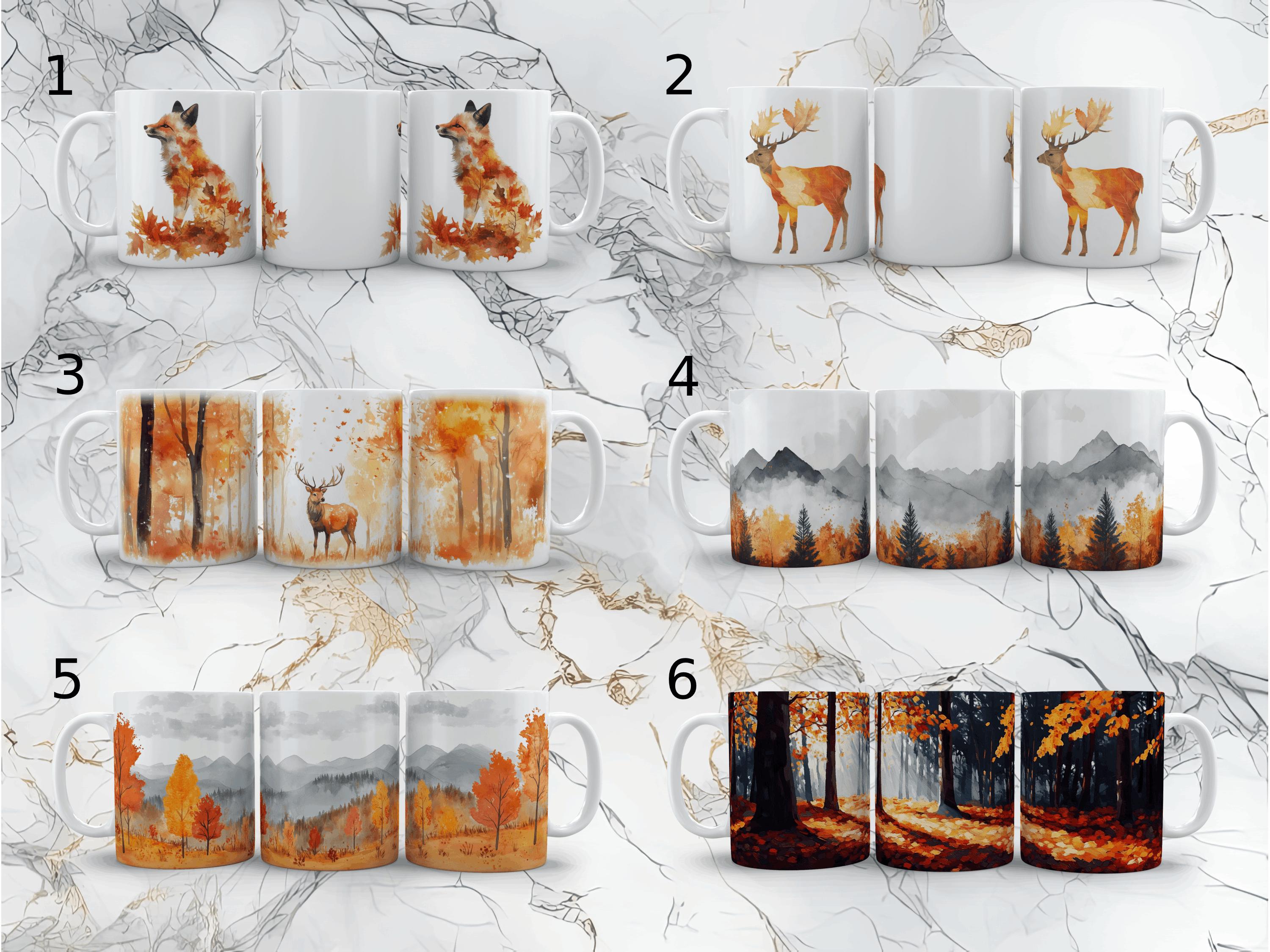 Fall Themed Coffee Cup, Autumn Pattern Ceramic Mug, Fall Decor Teacup ...