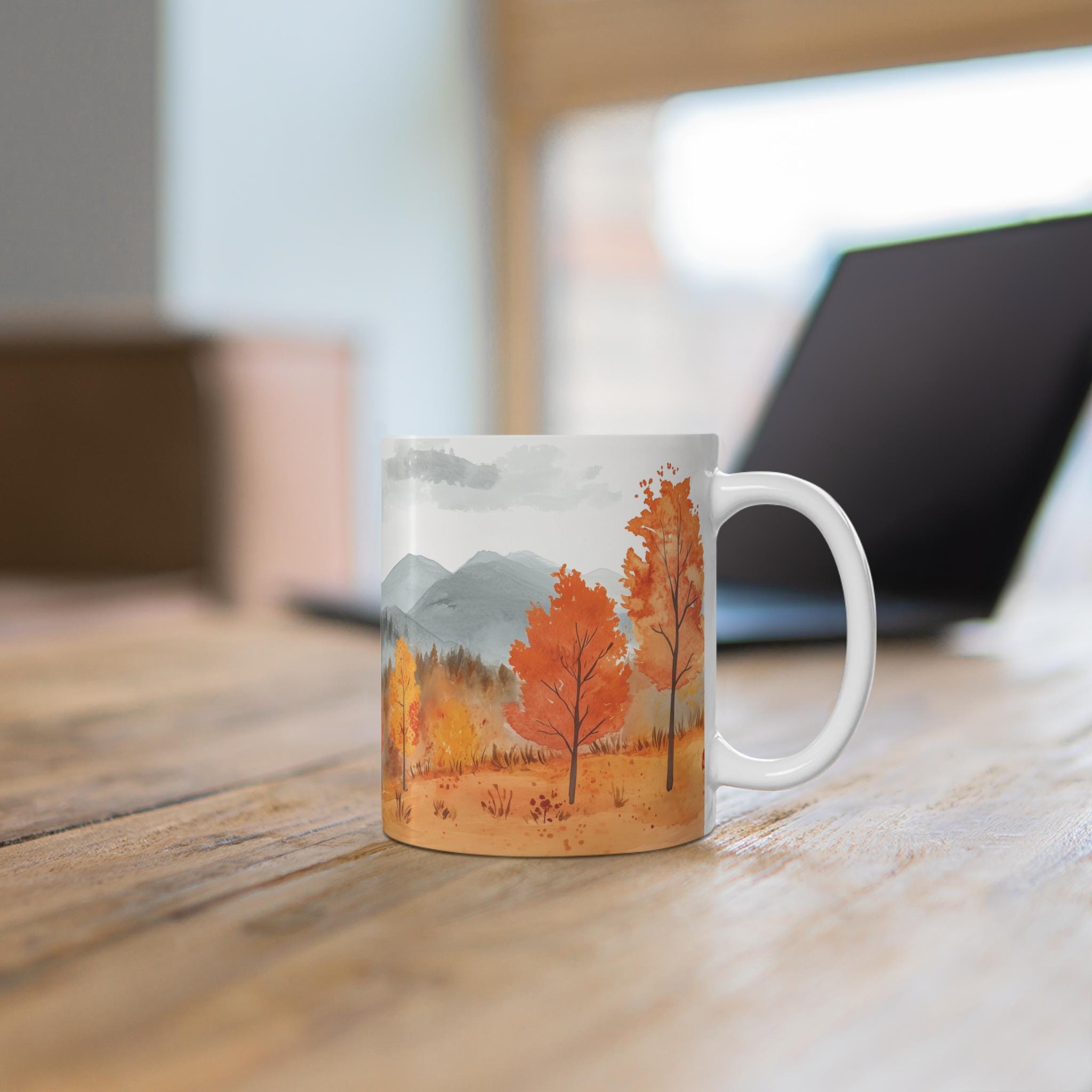 Fall Themed Coffee Cup, Autumn Pattern Ceramic Mug, Fall Decor Teacup ...