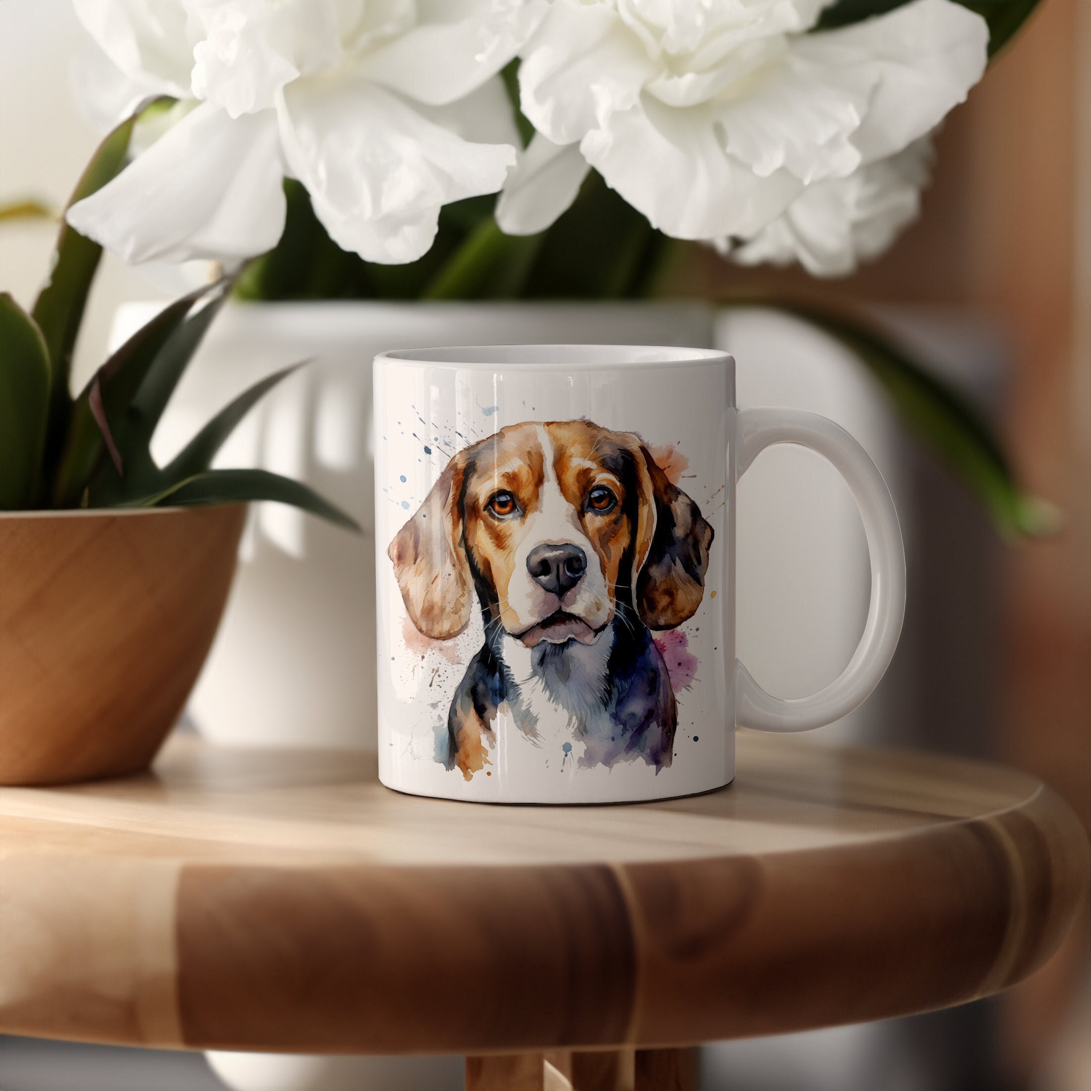Watercolor Beagle Ceramic Mug, Cute Beagle Painting Mug, Dog Lover's ...