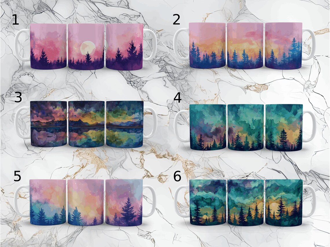 Colorful Forest Sky Ceramic Mug, Vibrant Sky Coffee Cup, Northern ...