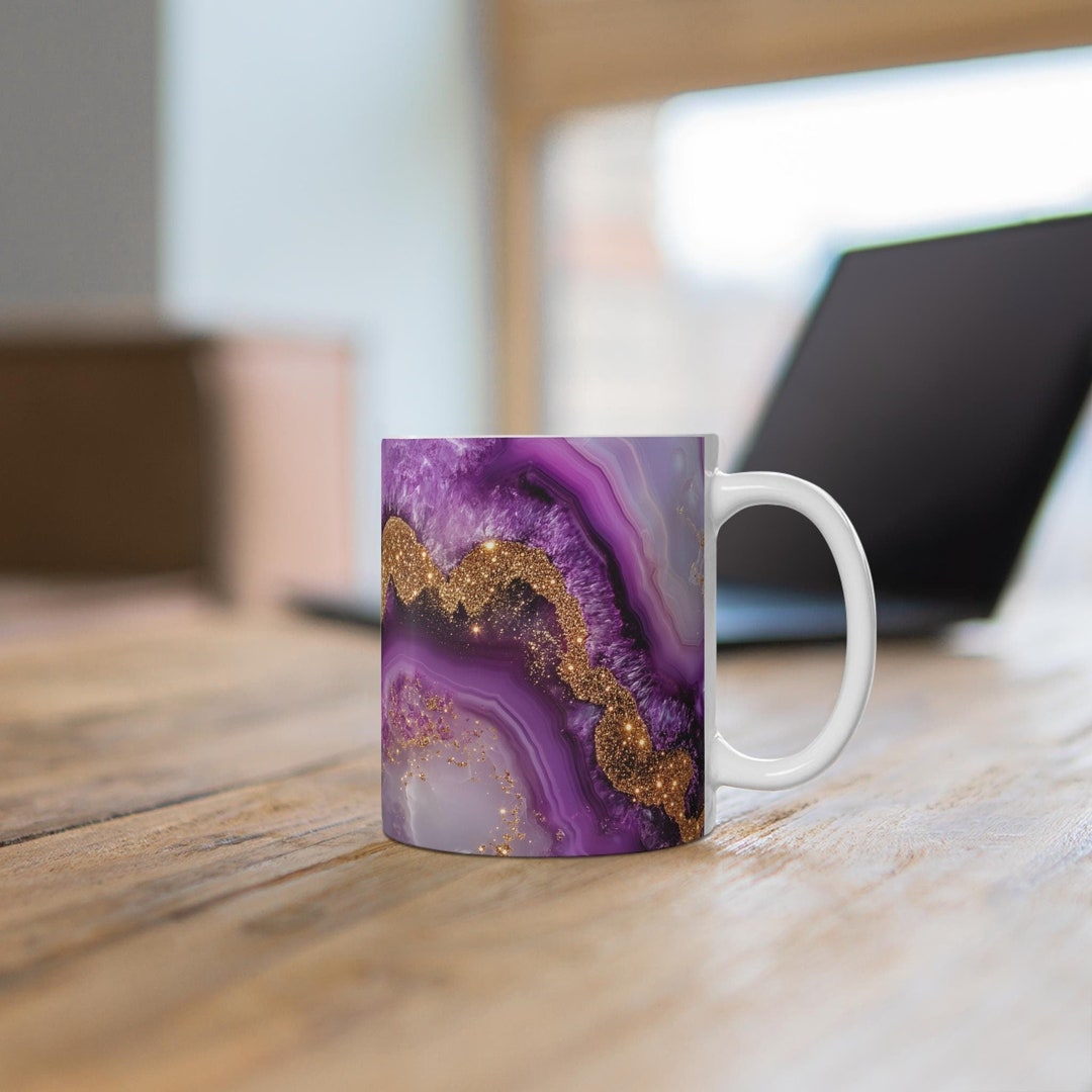 Purple & Gold Agate Mug, Beautiful Marbled Ceramic Mug, Amethyst ...