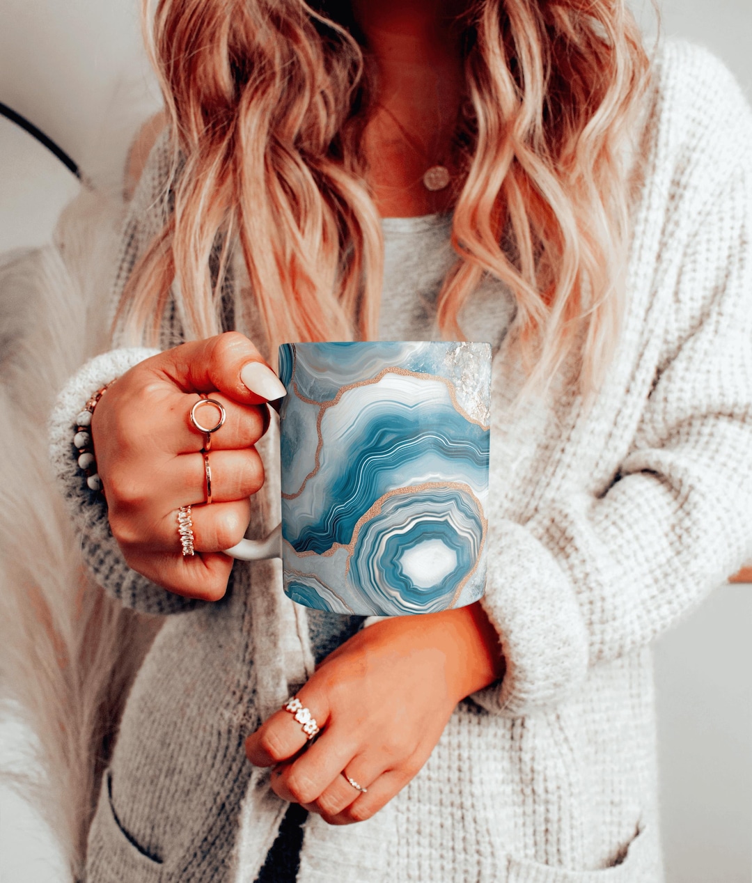 Beautiful Marbled Ceramic Mug, Colorful Agate Design Coffee Cup ...