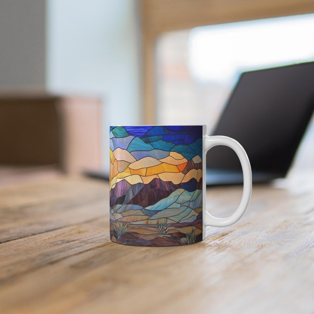 Faux Stained Glass Desert Sunset Mug, Desert Landscape Coffee Cup ...