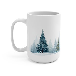 Christmas Trees Ceramic Mug, Snowy Christmas Tree Coffee Cup, Christmas ...