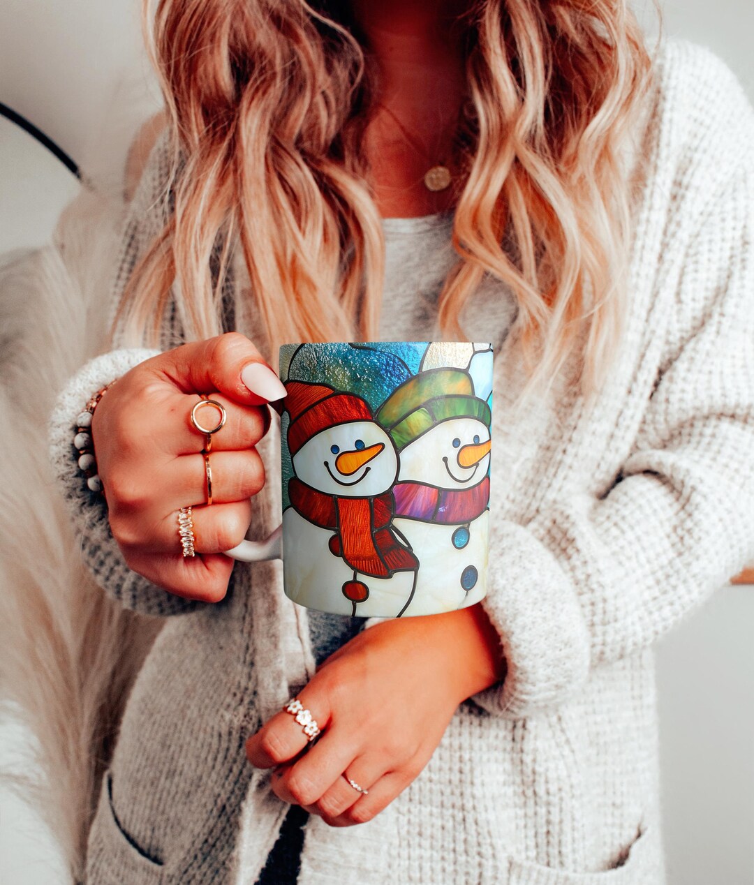 Stained Glass Snowmen Mug, Cute Christmas Snowman Ceramic Mug, Cozy ...
