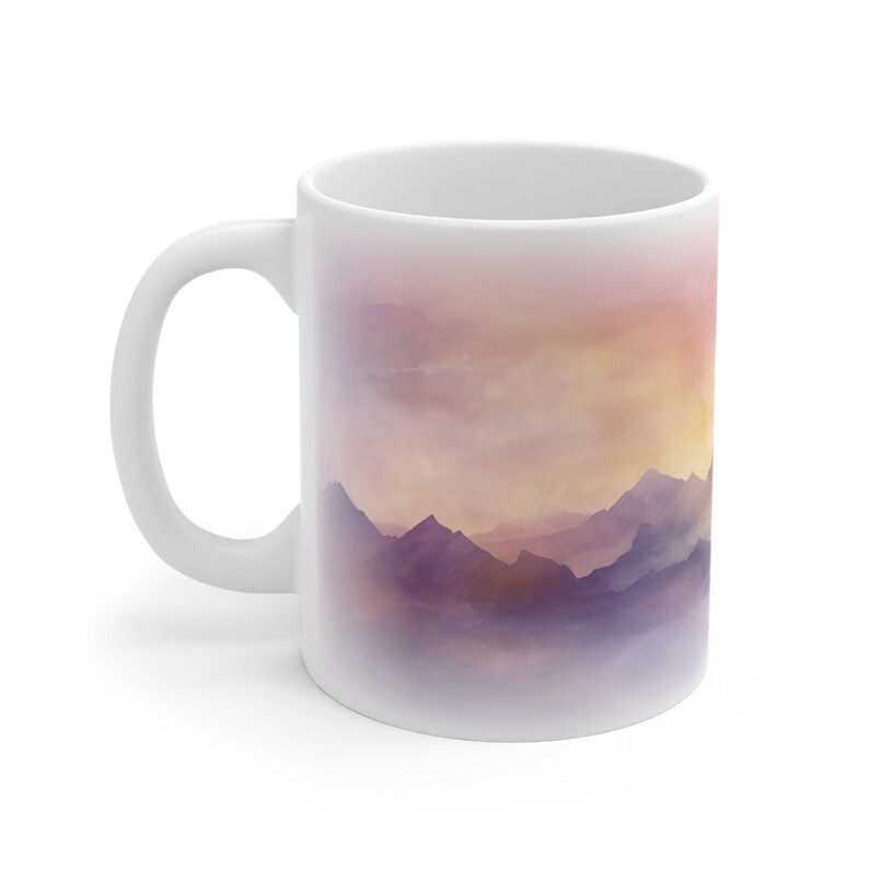 Colorful Mountains Sunset Ceramic Mug, Beautiful Orange Pink Purple ...