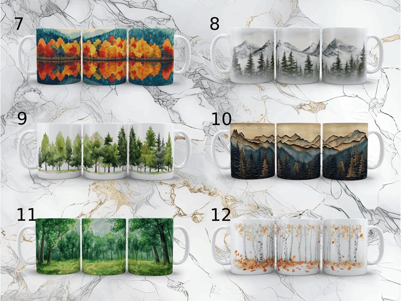 Forest Landscape Ceramic Mug, Rustic Mountain Pines Printed Coffee Cup ...
