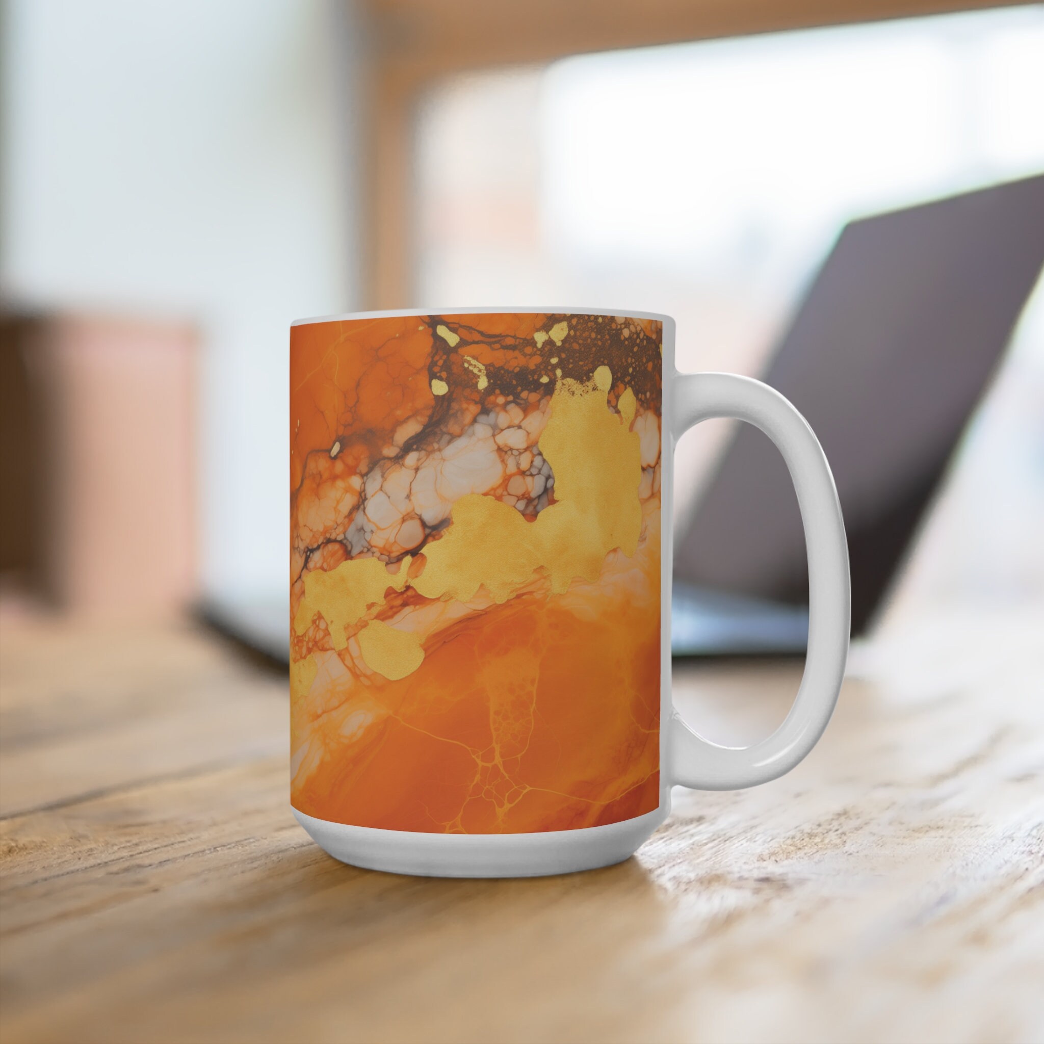 Marbled Orange Ceramic Mug, Modern Orange Marble Agate Pattern Design ...