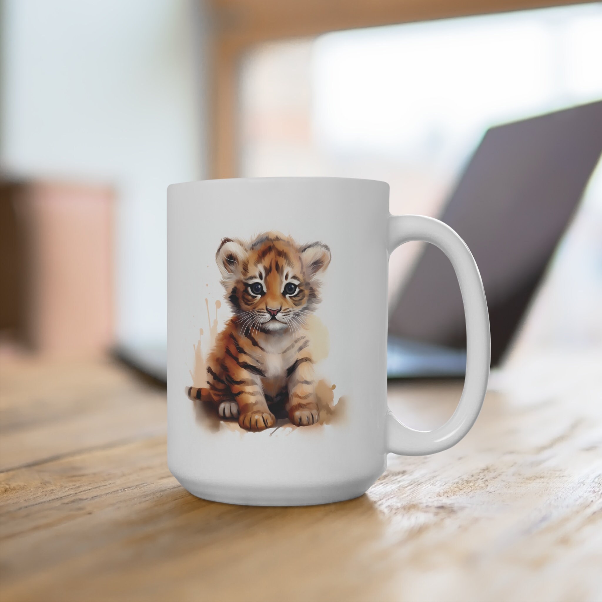 Cute Watercolor Tiger Cub Ceramic Mug, Adorable Baby Tiger Coffee Cup ...