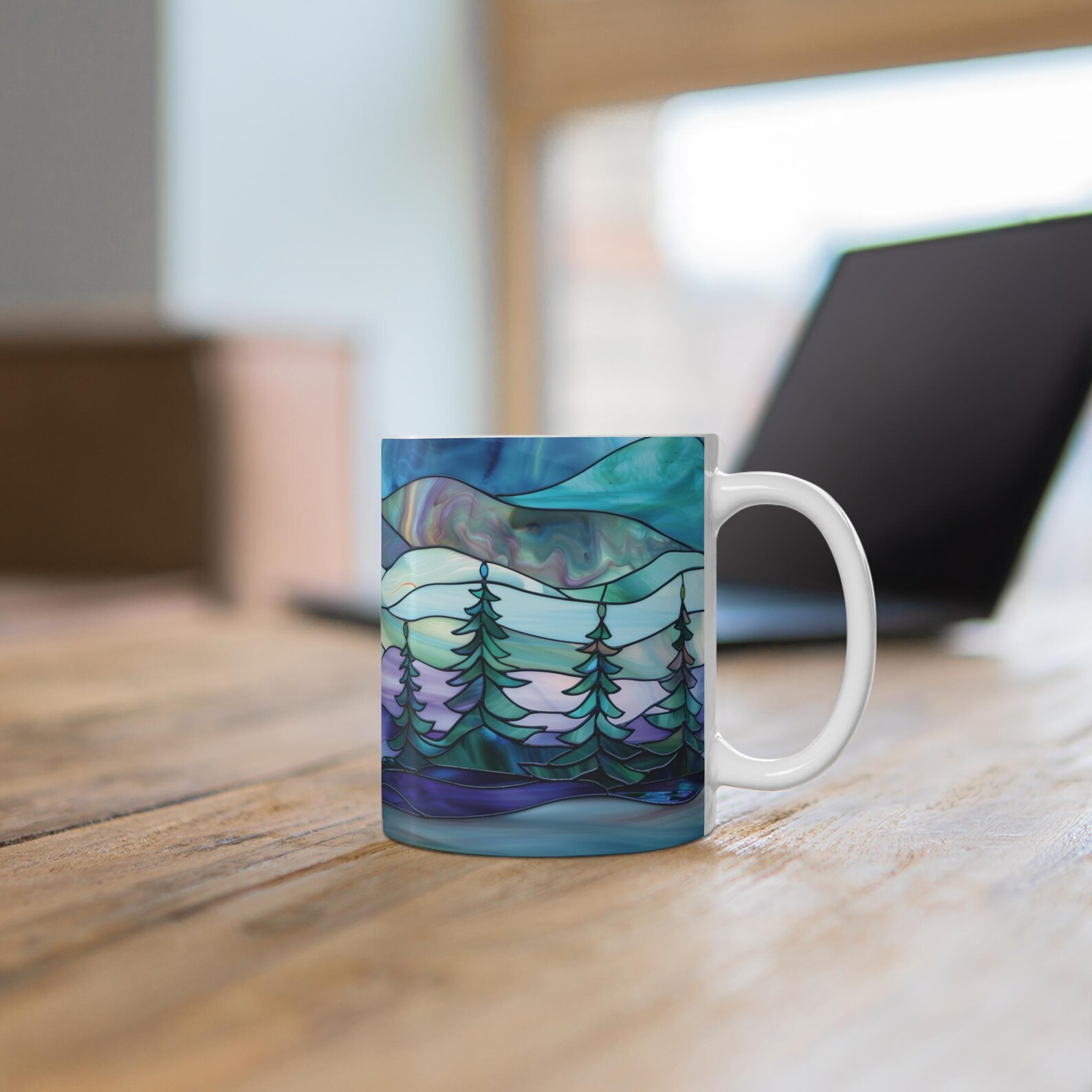 Colorful Forest Sky Ceramic Mug, Vibrant Sky Coffee Cup, Northern ...