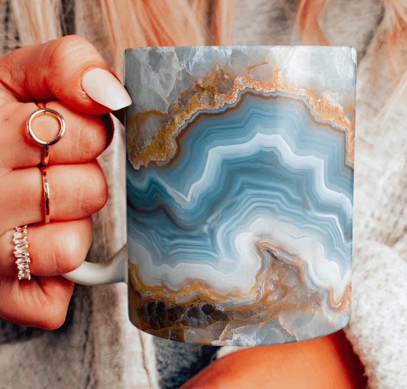Beautiful Colorful Marbled Ceramic Mug, Printed Agate Design Coffee Cup ...