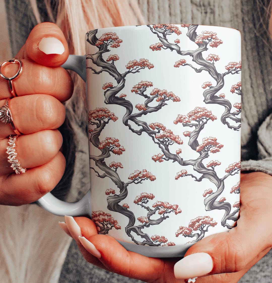 Pink Sakura Branches Ceramic Mug, Japanese Sakura Coffee Cup, Bonsai ...