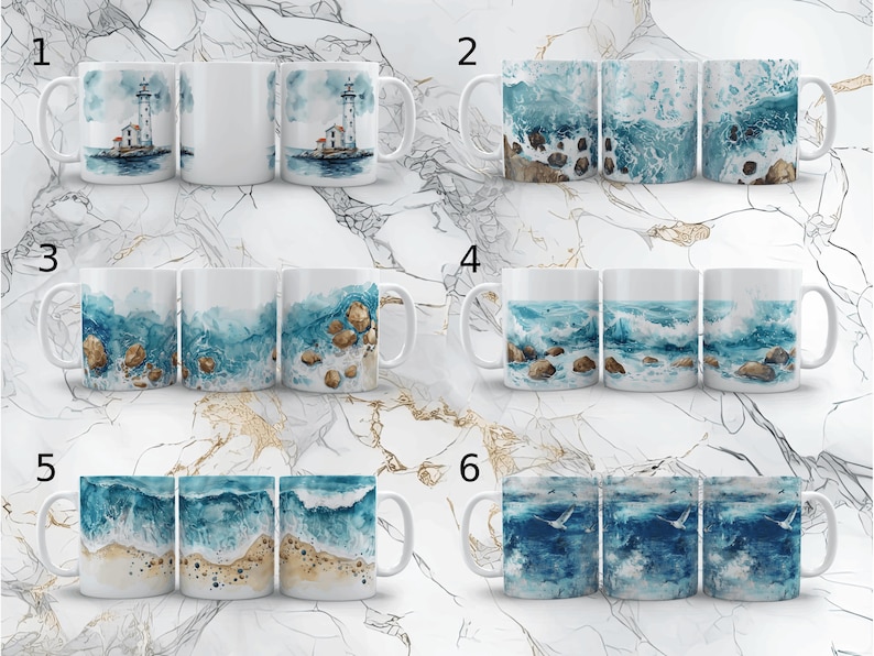 Beach Shore Ocean Waves Mug, Beautiful Blue Ocean Ceramic Mug, Ocean ...