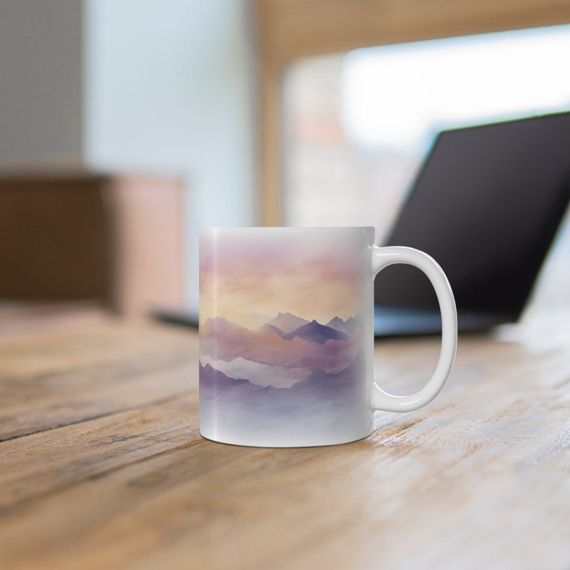 Colorful Mountains Sunset Ceramic Mug, Beautiful Orange Pink Purple ...