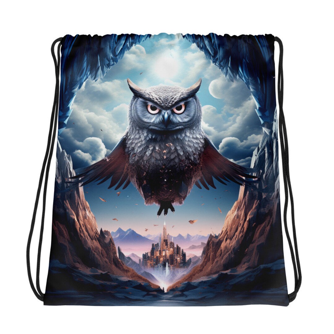 Nature-inspired Flying Owl Drawstring Bag, Whimsical Nature Accessory ...