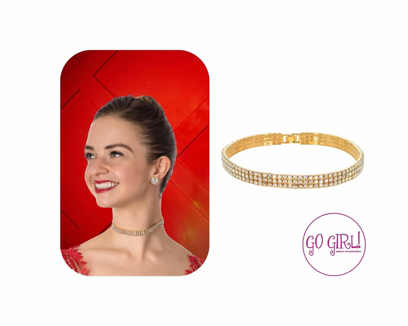 3 Row Flexi-choker 12" - Stretch Choker - Rhinestone Collar - Gold ...