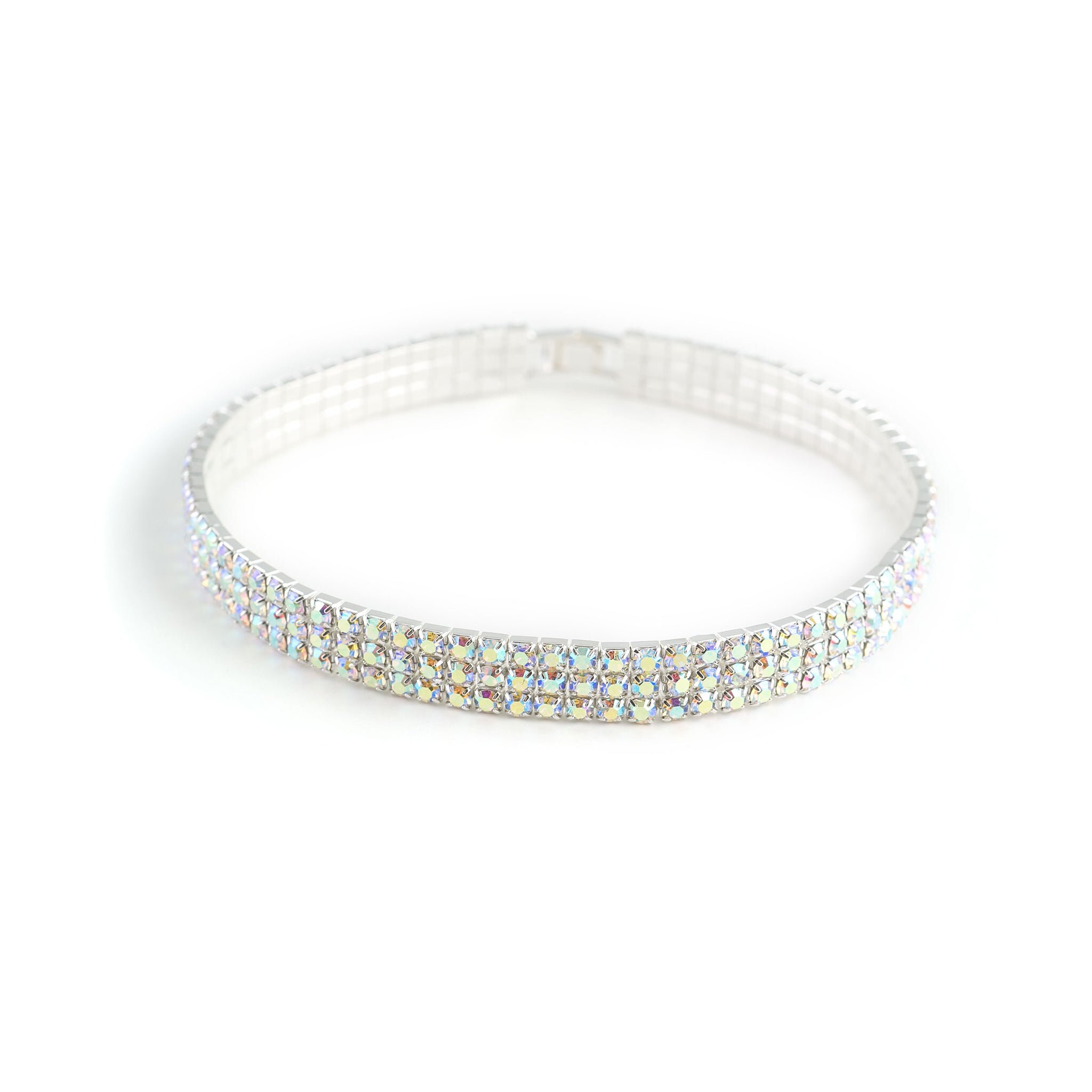 3 Row Flexi-choker 12" - Stretch Choker - Rhinestone Collar - Gold ...