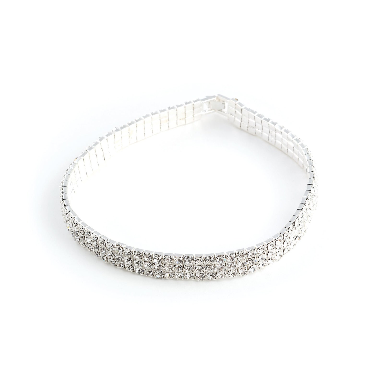 3 Row Flexi-choker 12" - Stretch Choker - Rhinestone Collar - Gold ...