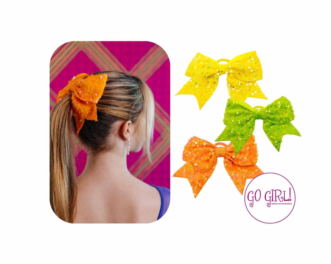 8" Neon Sparkle Sequin Hair Bows; Neon Sequin Hair Bows, Cheer Bows ...
