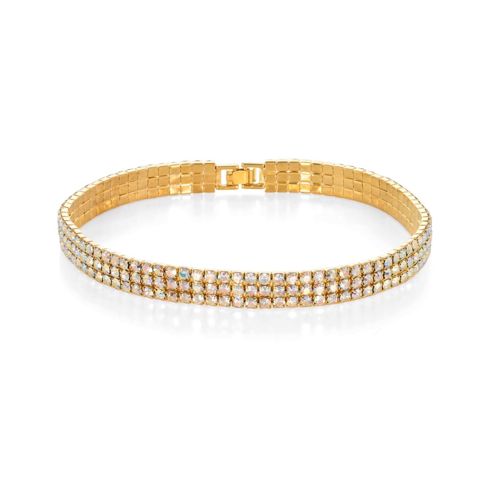 3 Row Flexi-choker 12" - Stretch Choker - Rhinestone Collar - Gold ...