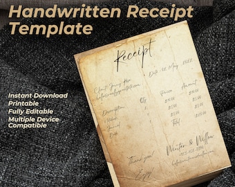 Vintage Receipt Template | Invoice Template | Editable | Printable ...