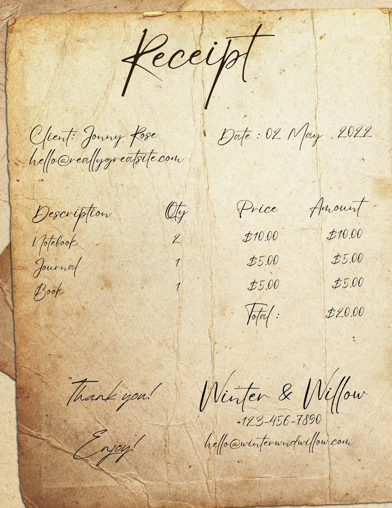 Handwritten Receipt Template | Invoice Template | Editable | Printable ...