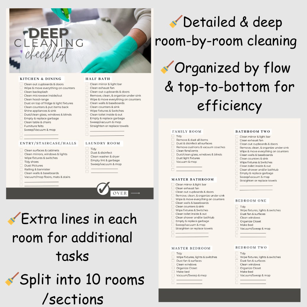 DEEP CLEANING CHECKLIST Cleaning Checklist Deep Clean - Etsy