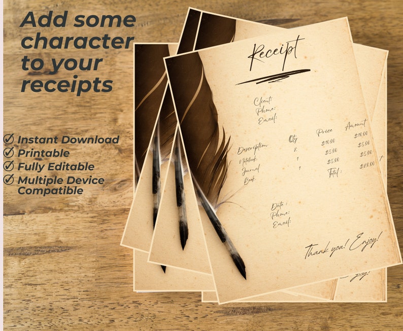 Vintage Receipt Template | Invoice Template | Editable | Printable ...