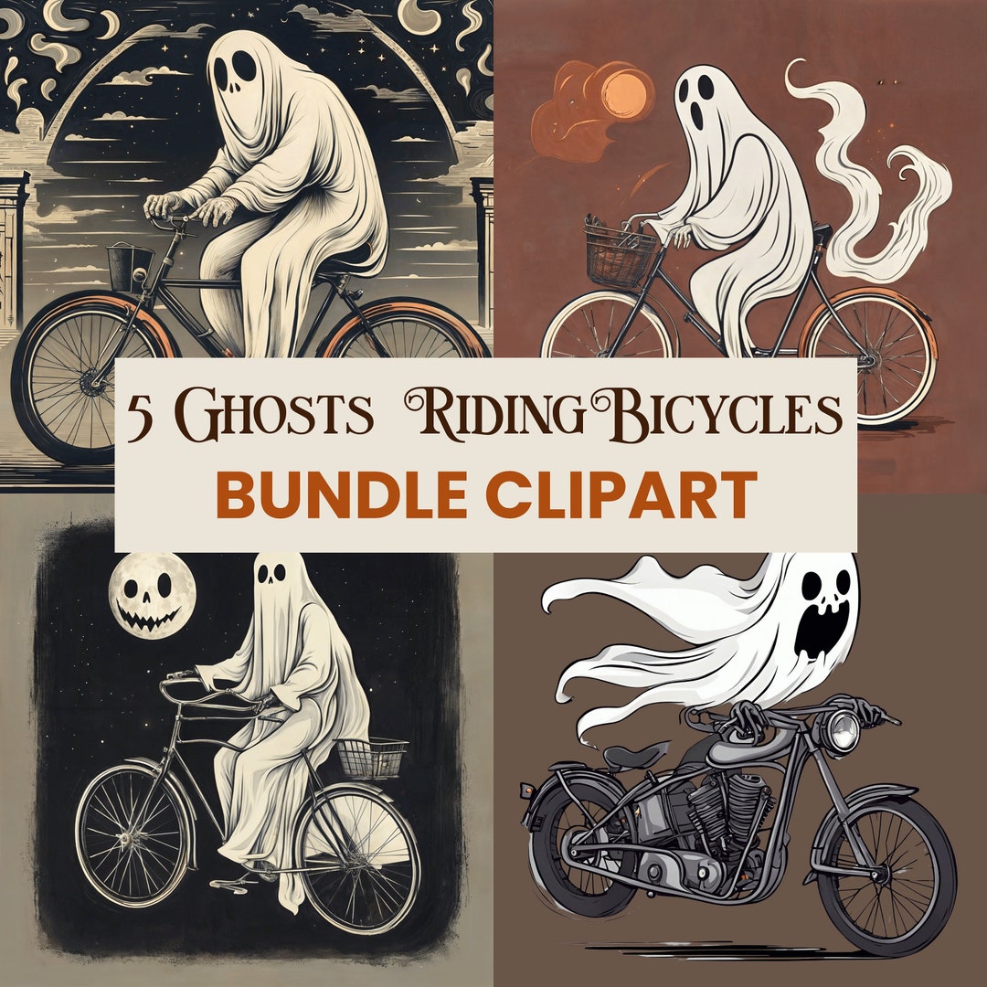 Ghosts Clipart, Ghosts on Bike, Halloween Sublimation, Ghost Designs ...