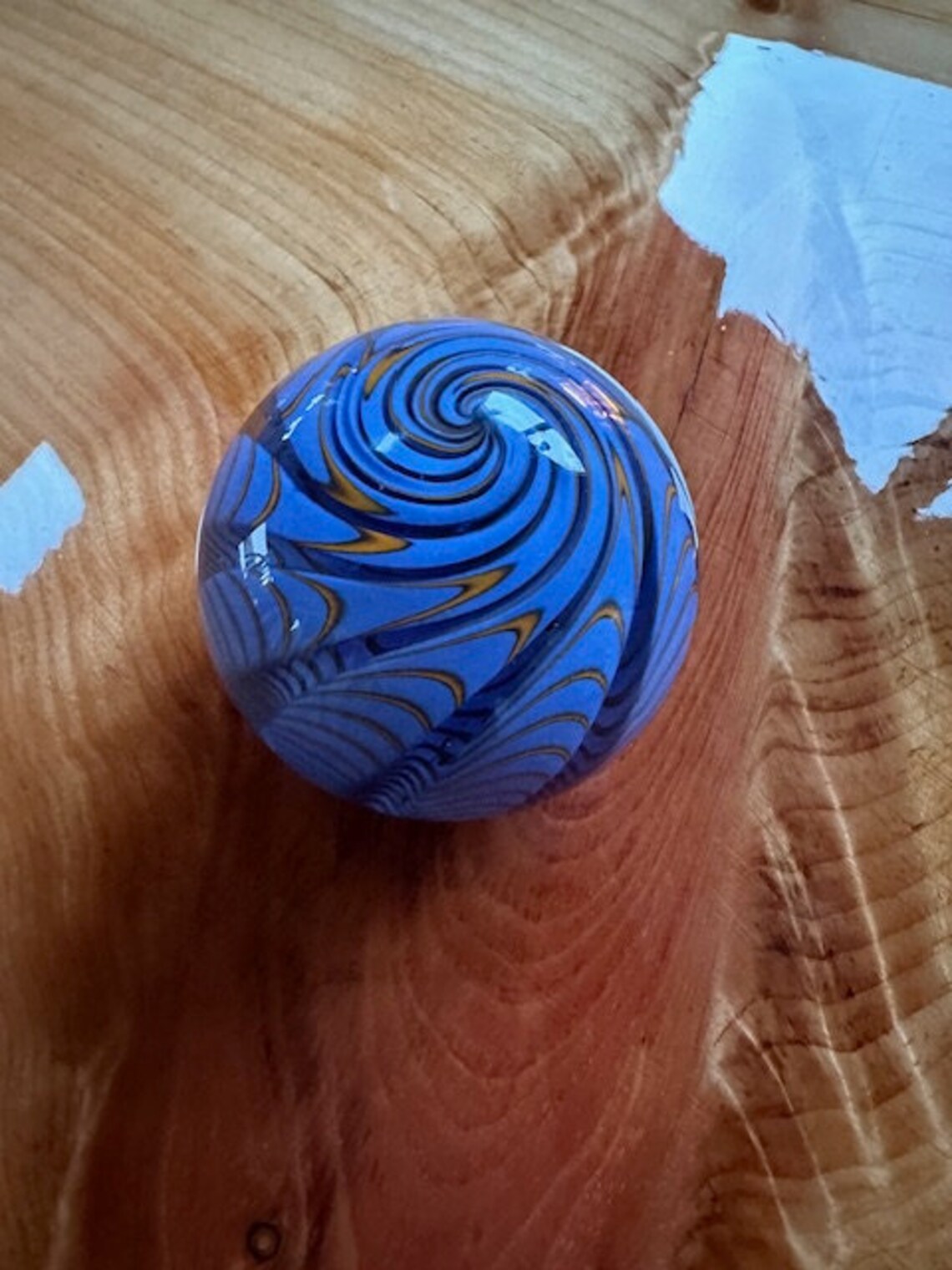 Wheaton Village Blue and Orange Swirl Paper Weight - Etsy