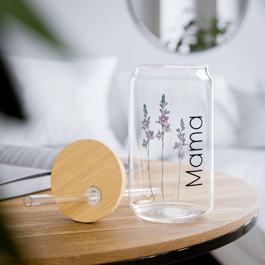 Minimalist Mama Glass Cup Custom Drinkware, July Birth Month Flower ...