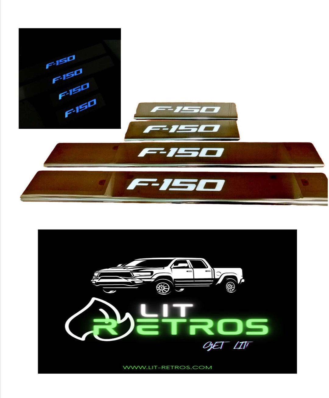 2013-16 Ford F-150 LED Black Titanium Stainless Scuff Plate Door Sill ...