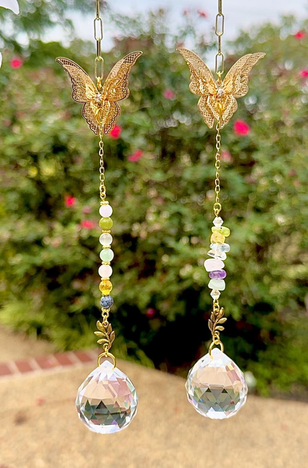 Custom Gold Butterfly Gemstone Suncatcher | Crystal Gemstone Suncatcher ...